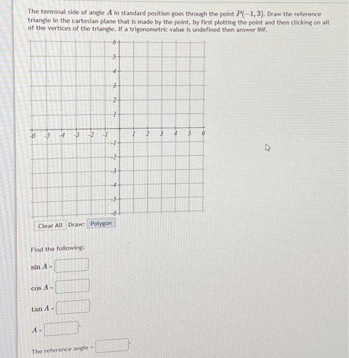 Solved The terminal side of angle A in standard position | Chegg.com