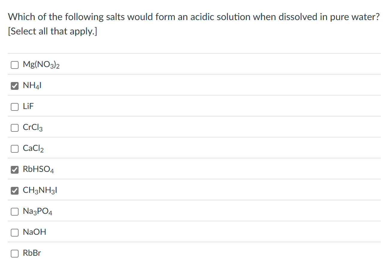Solved Which of ﻿the following salts would form an ﻿acidic | Chegg.com