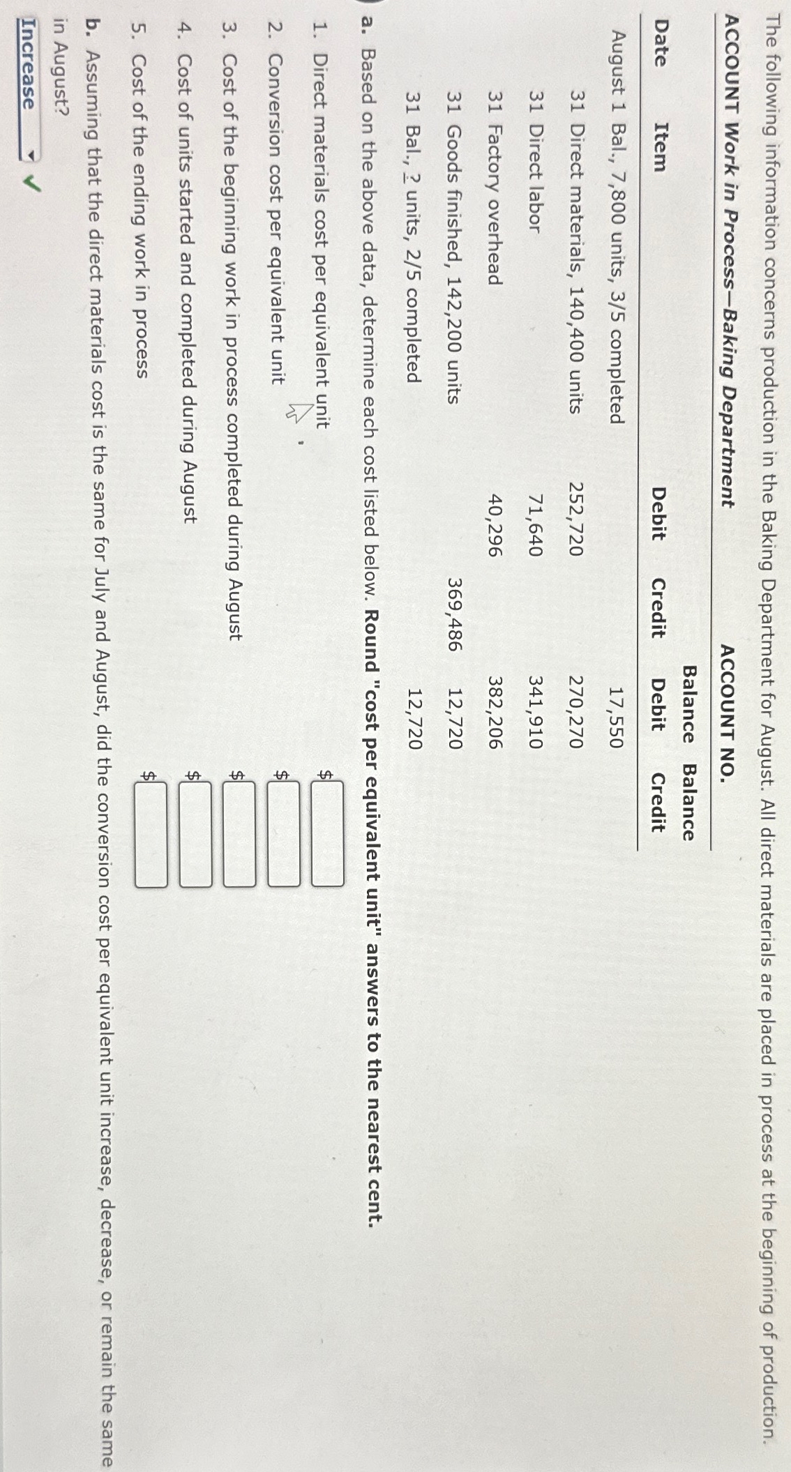 Solved The following information concerns production in the | Chegg.com