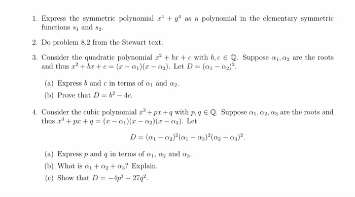 Solved 1. Express the symmetric polynomial 2 + y as a | Chegg.com