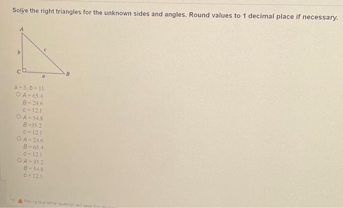 Solved Solve the right triangles for the unknown sides and | Chegg.com