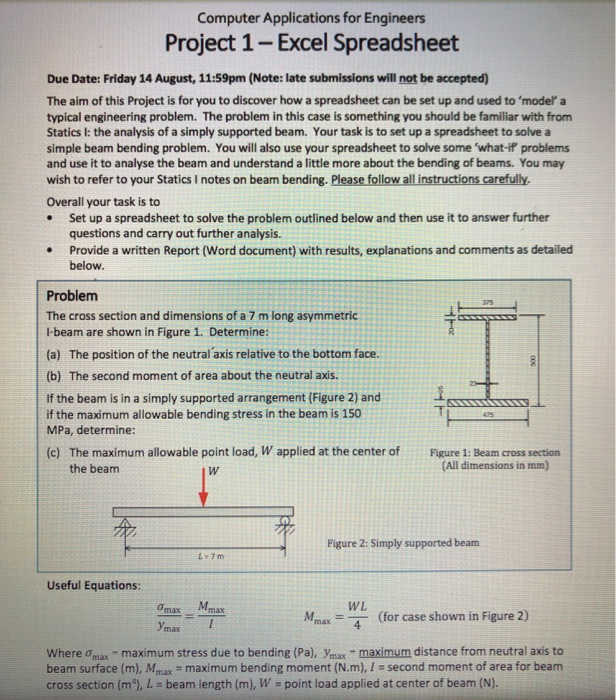 Solved Computer Applications for Engineers Project 1 - Excel | Chegg.com