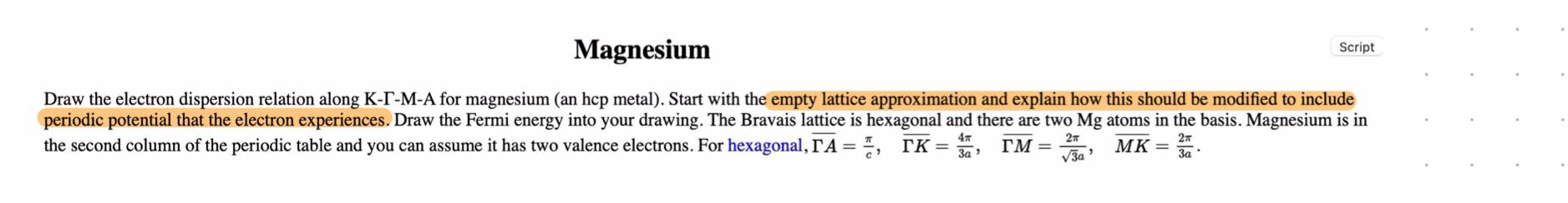 Solved MagnesiumDraw the electron dispersion relation along | Chegg.com