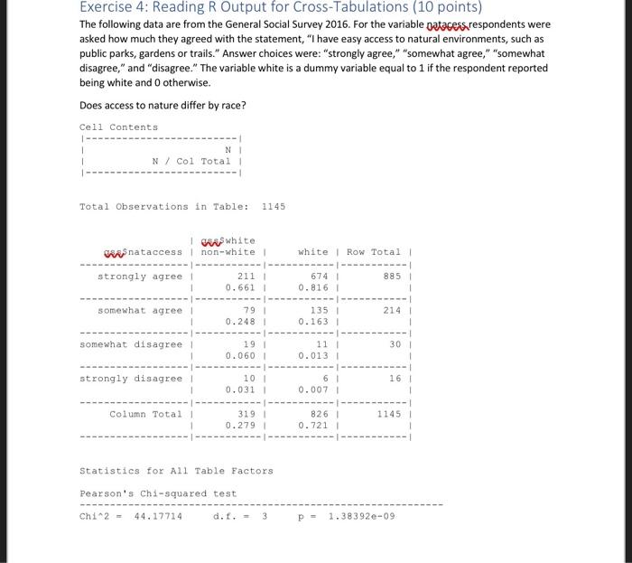 Solved Exercise 4: Reading R Output for Cross-Tabulations | Chegg.com