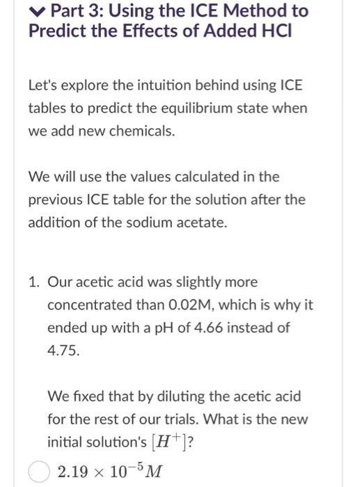 v Part 3: Using the ICE Method to Predict the Effects | Chegg.com