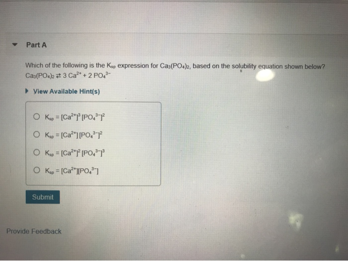 Solved Part A Which of the following is the Ksp expression | Chegg.com