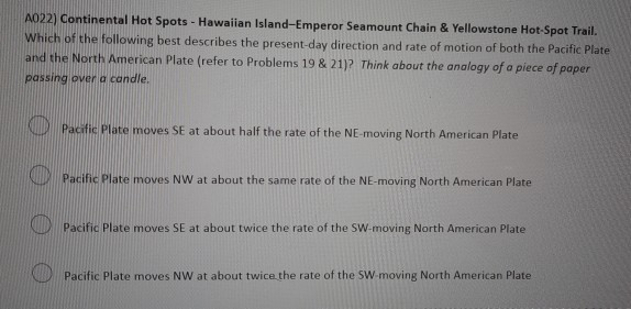 Solved A022) Continental Hot Spots - Hawaiian Island-Emperor | Chegg.com