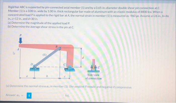 Solved Rigid bar ABC is supported by pin-connected axial | Chegg.com