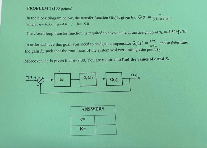 Solved In the block diagram below, the transfer function | Chegg.com