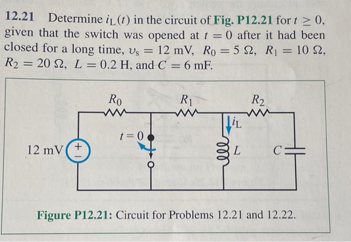 Solved 12.21 Determine iL(t) in the circuit of Fig. P12.21 | Chegg.com