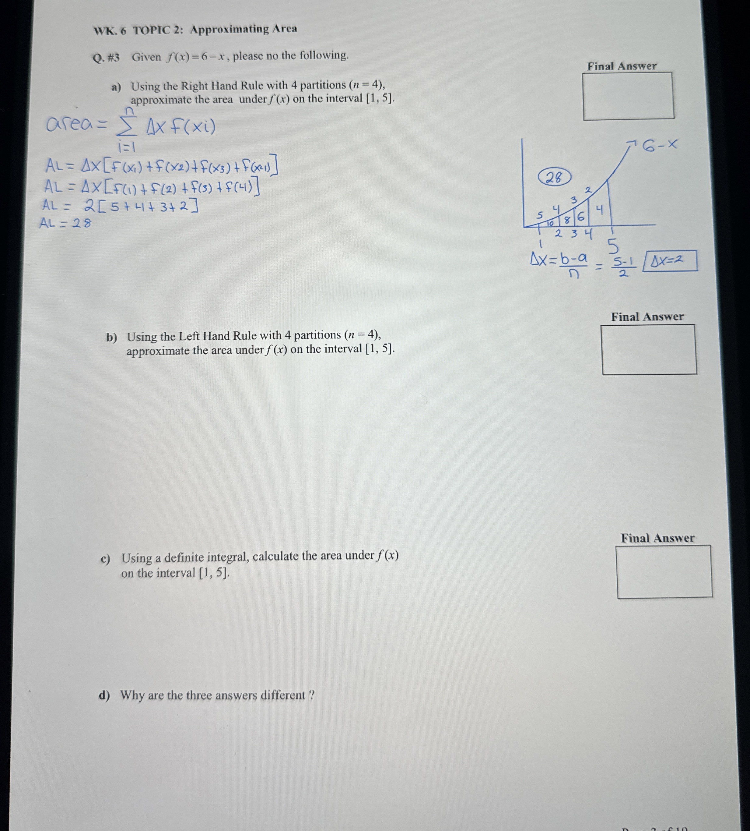 Solved WK. 6 ﻿TOPIC 2: Approximating AreaQ. ﻿#3 ﻿Given | Chegg.com