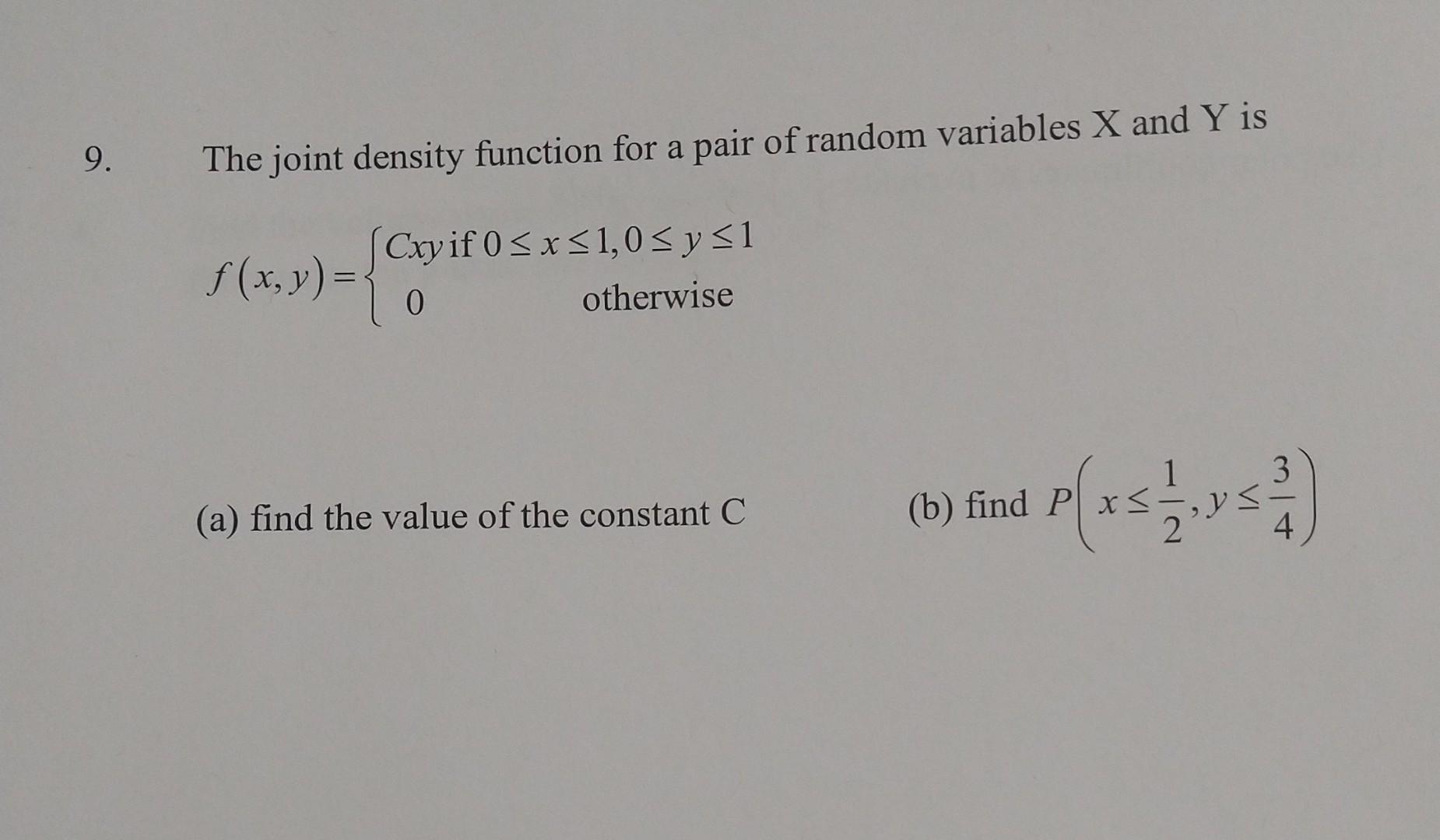 Solved The Joint Density Function For A Pair Of Random 3475
