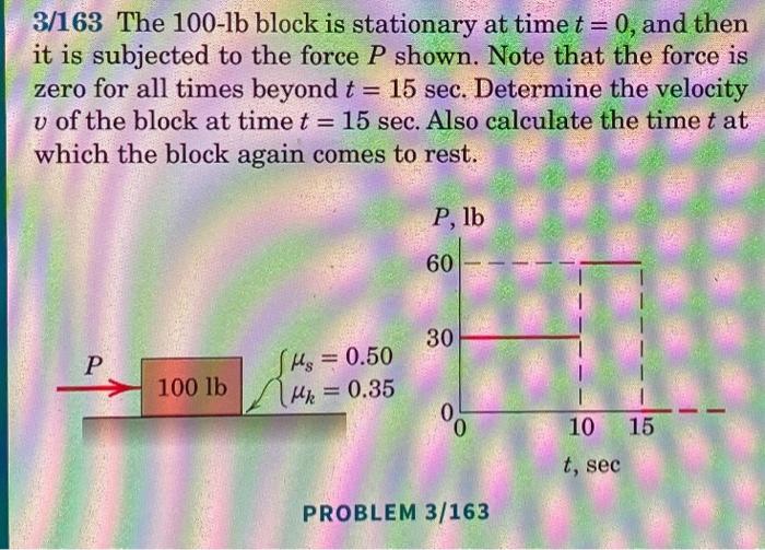 Solved 3/163 The 100 -lb block is stationary at time t=0, | Chegg.com