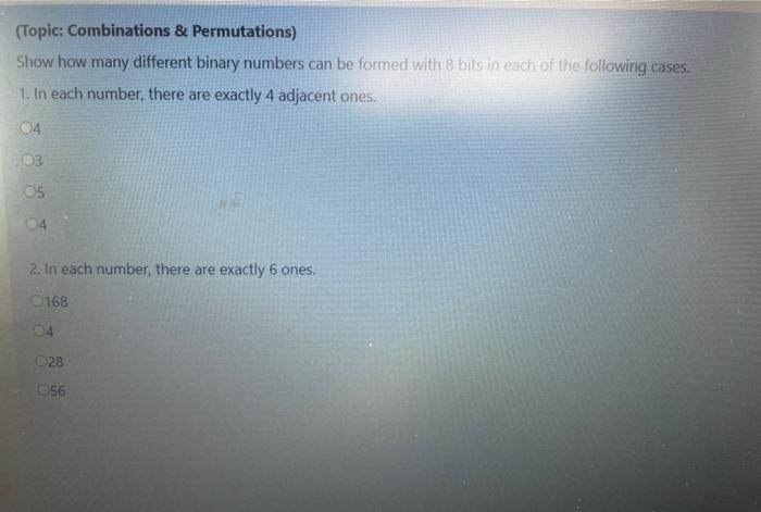 Solved (Topic: Combinations & Permutations) Show how many | Chegg.com