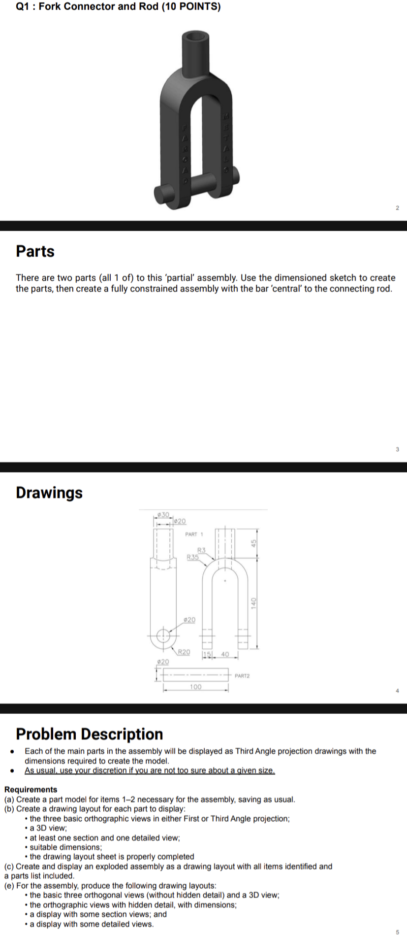 Solved Q1 ﻿: Fork Connector and Rod (10 ﻿POINTS)PartsThere | Chegg.com