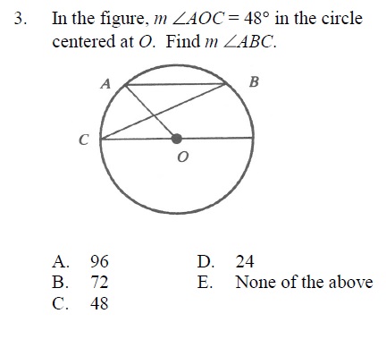 Solved In the figure, m?AOC=48° ﻿in the circle centered at | Chegg.com