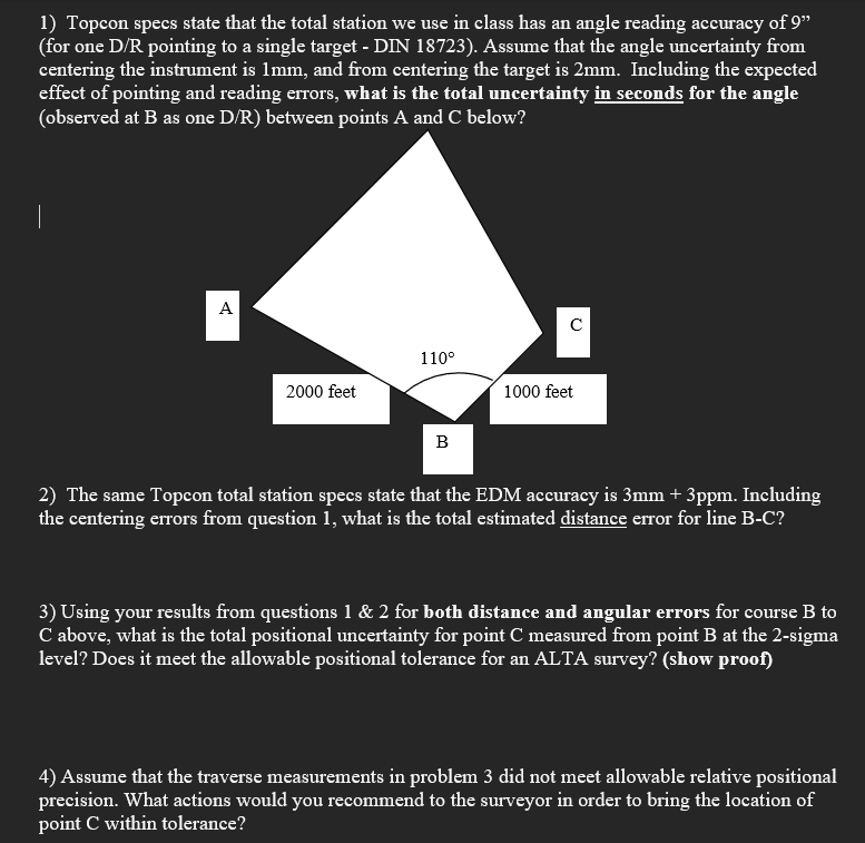 Solved Topcon specs state that the total station we use in | Chegg.com