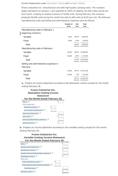 Solved Variable Costing Income Statement The following data | Chegg.com
