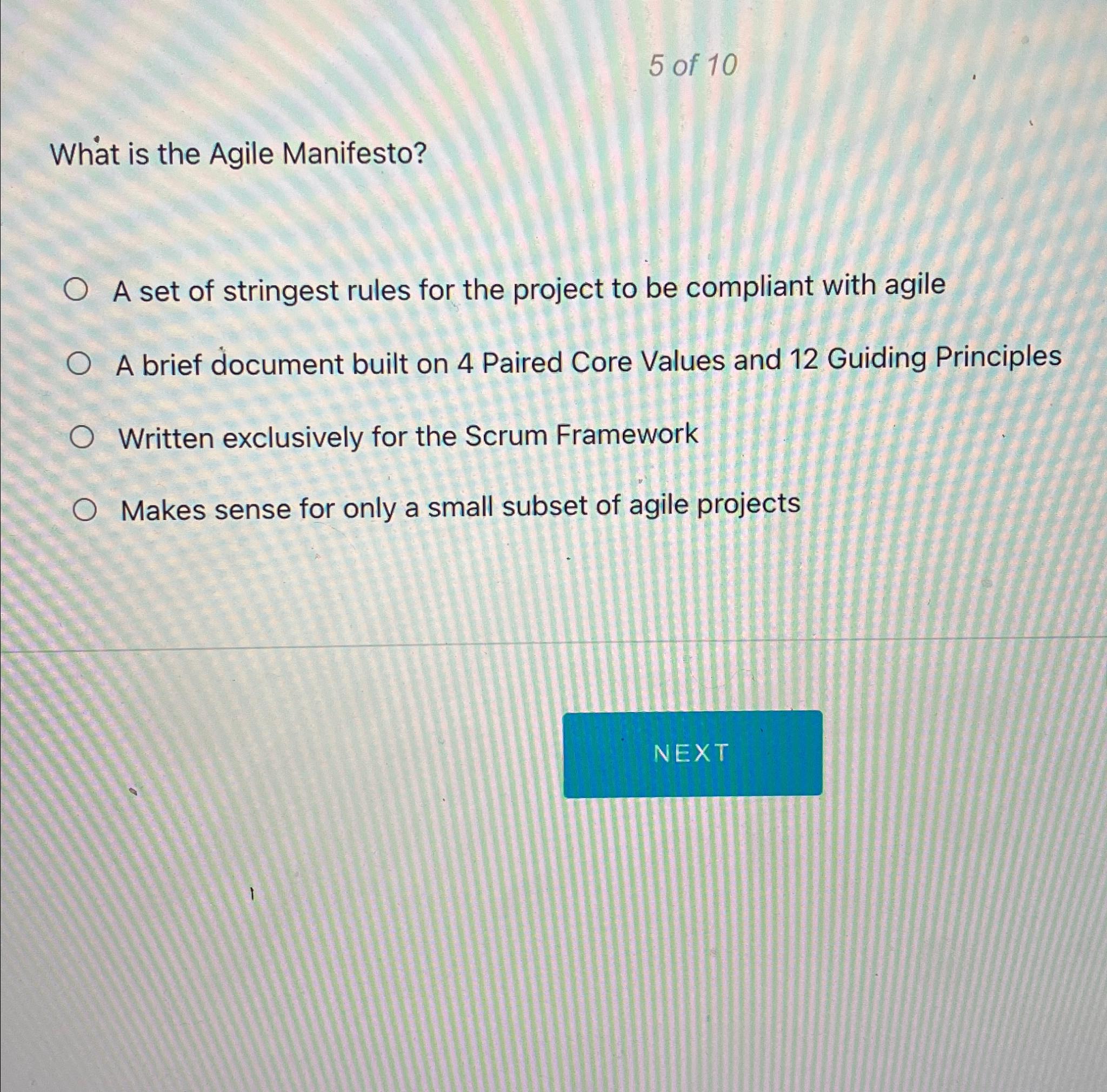 Solved 5 ﻿of 10What is the Agile Manifesto?A set of | Chegg.com