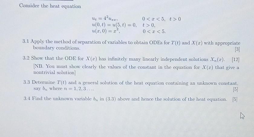 Solved Consider the heat equation 00 U₂ = u(0.t) = u(5. t) = | Chegg.com