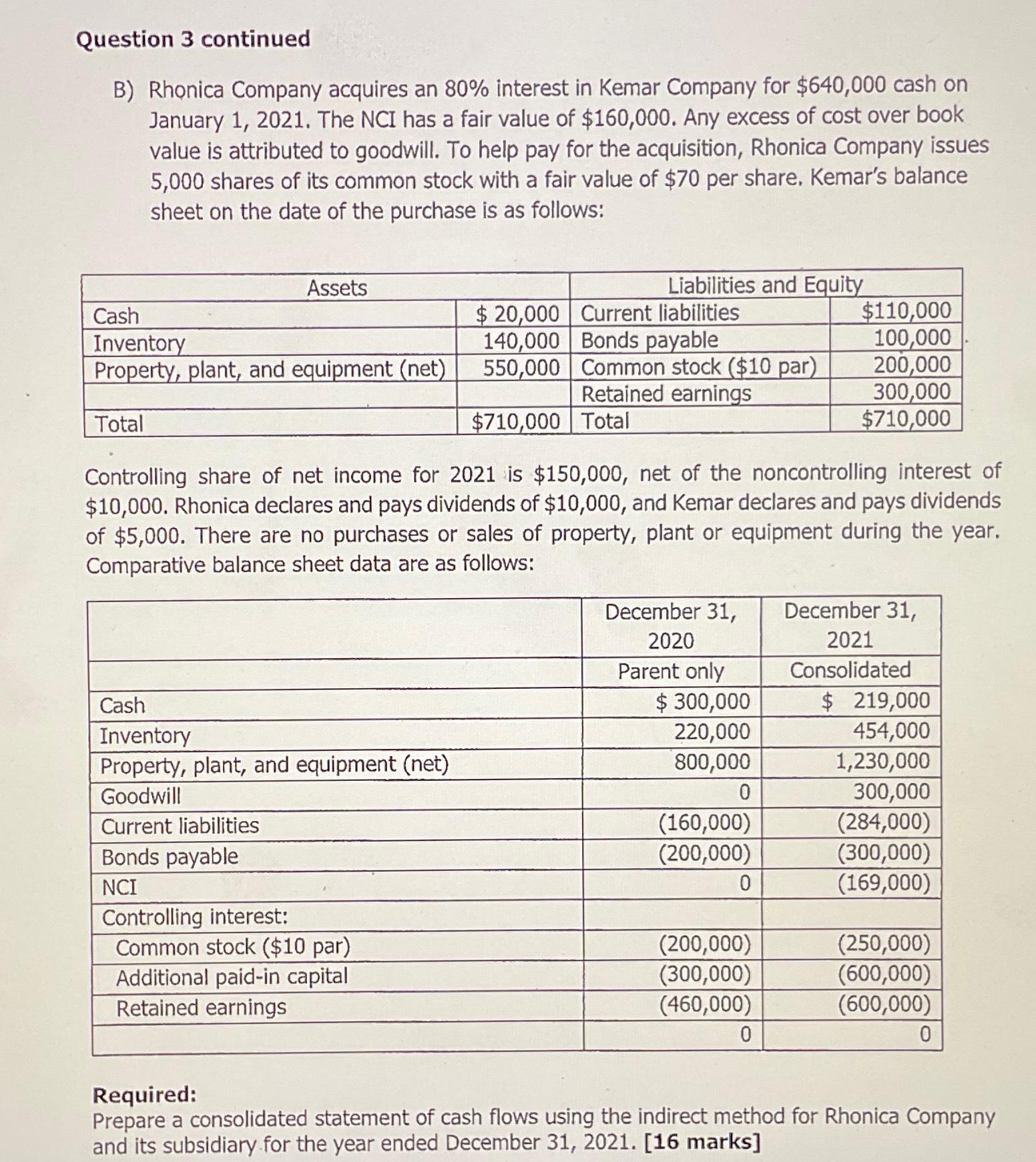 Solved Question 3 ﻿continuedB) ﻿Rhonica Company acquires an | Chegg.com