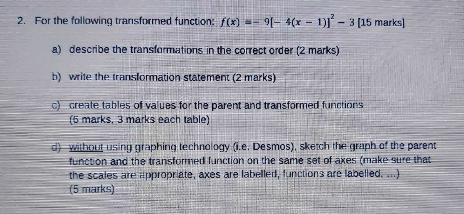 Solved 2. For the following transformed function: | Chegg.com