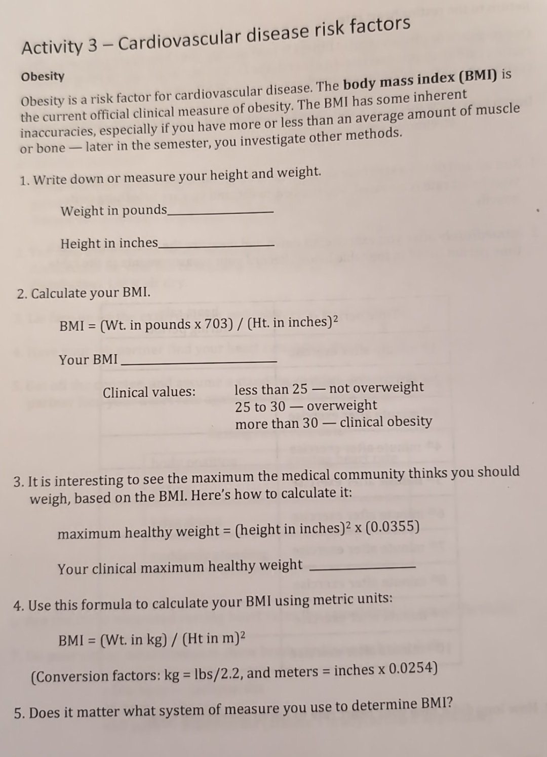 Solved Activity 3 - ﻿Cardiovascular disease risk | Chegg.com