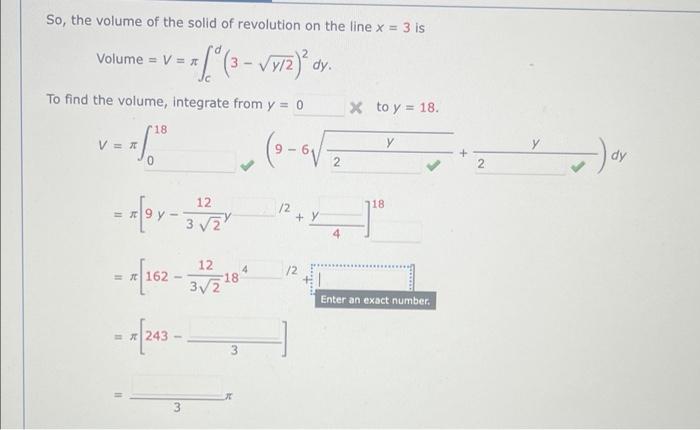 Solved So, the volume of the solid of revolution on the line | Chegg.com