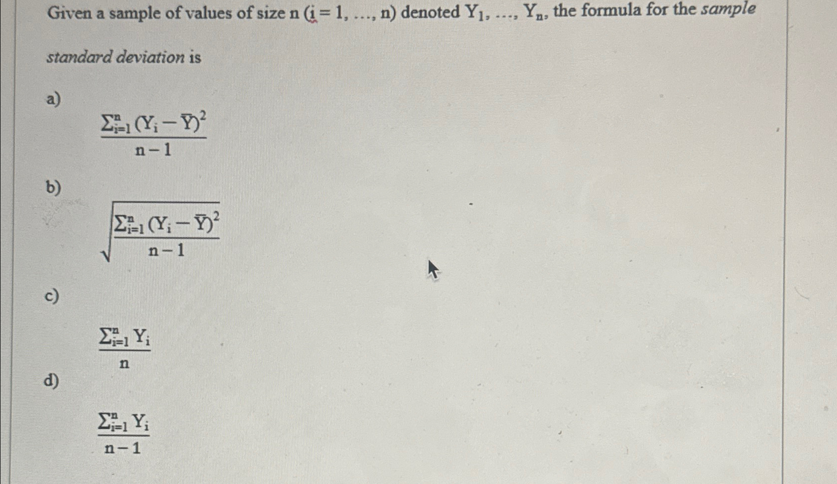 Solved Given a sample of values of size n(i)=(1,dots,n) | Chegg.com