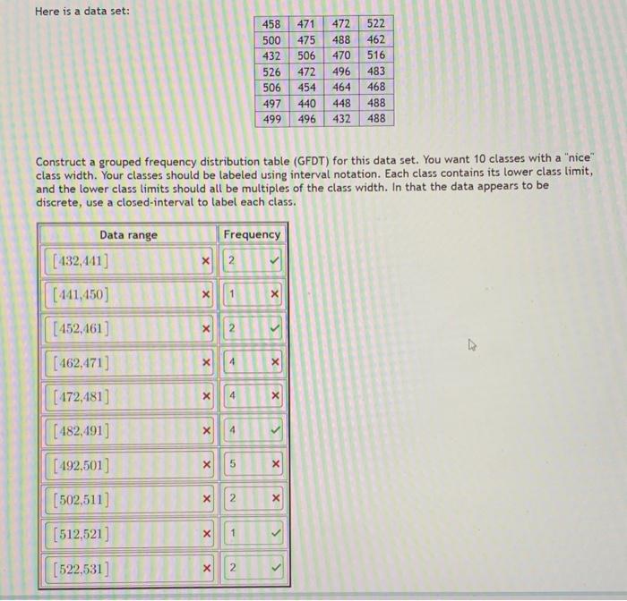 Solved Here is a data set: Construct a grouped frequency | Chegg.com