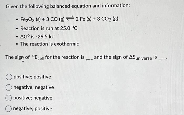 Solved Given the following balanced equation and | Chegg.com