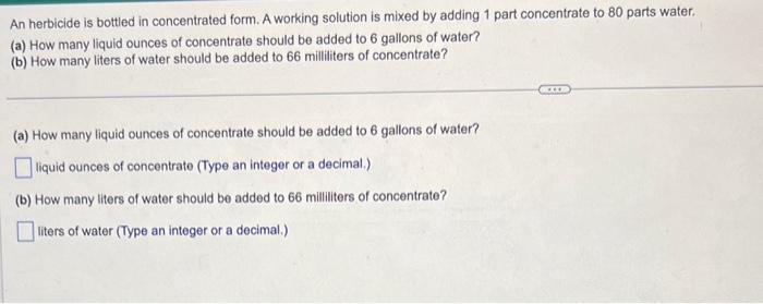Solved An herbicide is bottled in concentrated form. A | Chegg.com