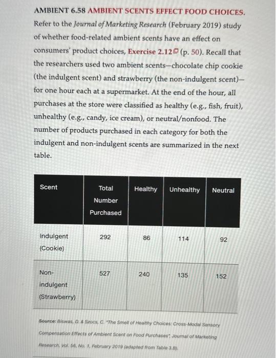 Solved AMBIENT 6.58 AMBIENT SCENTS EFFECT FOOD CHOICES. | Chegg.com