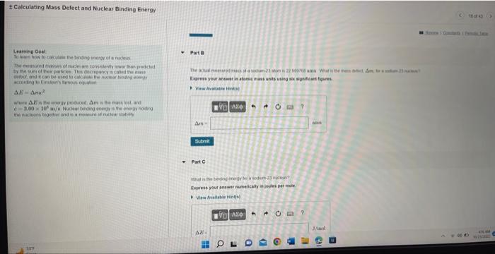 Solved ± Calculating Mass Defect and Nuclear Binding Einergy | Chegg.com