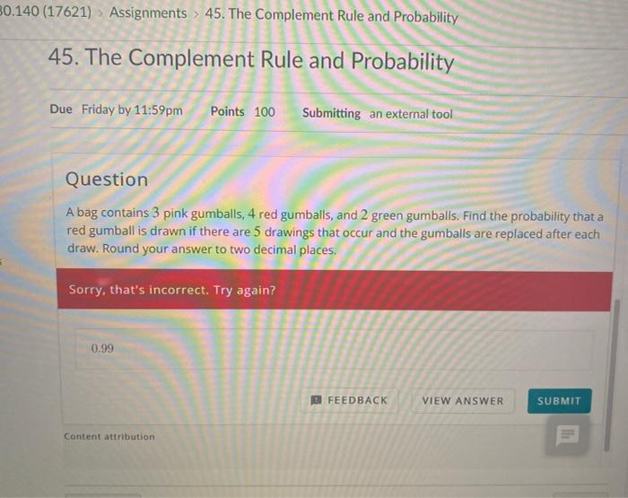 Solved 30.140 (17621) Assignments 45. The Complement Rule | Chegg.com