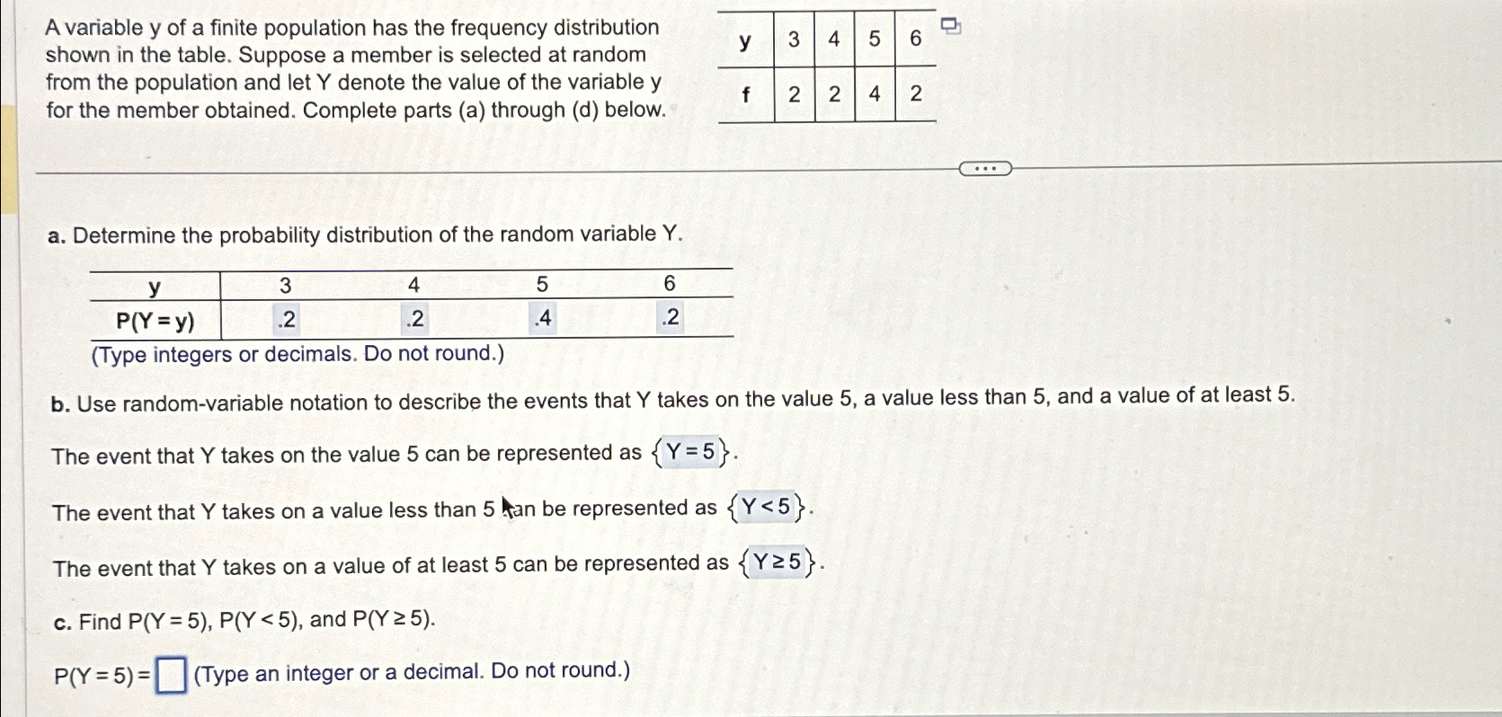Solved A variable y ﻿of a finite population has the | Chegg.com