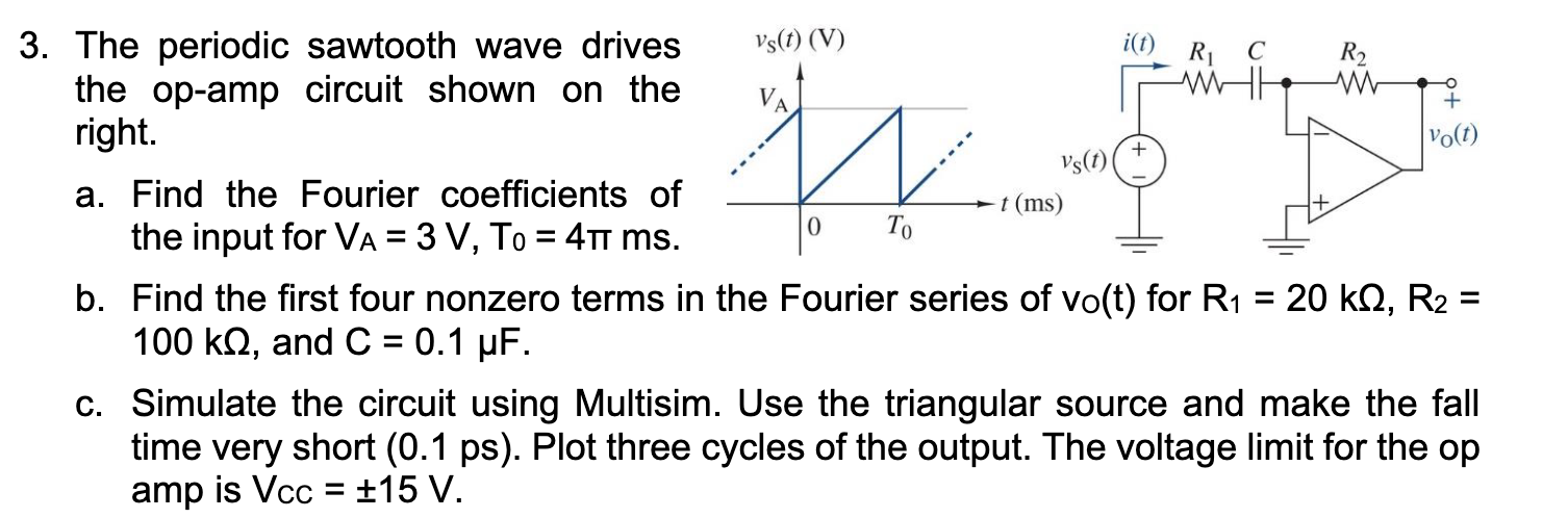 The periodic sawtooth wave drivesthe op-amp circuit | Chegg.com