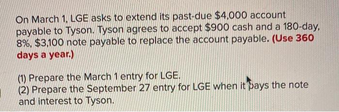 Solved On March 1, LGE asks to extend its past-due $4,000 | Chegg.com