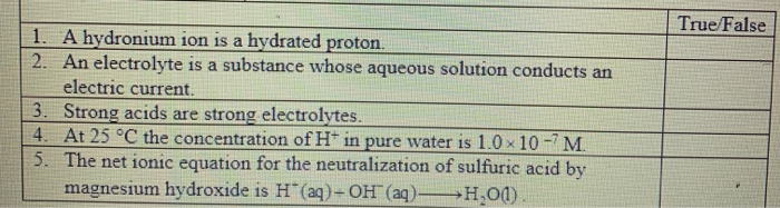 Solved True False 1. A hydronium ion is a hydrated proton. | Chegg.com
