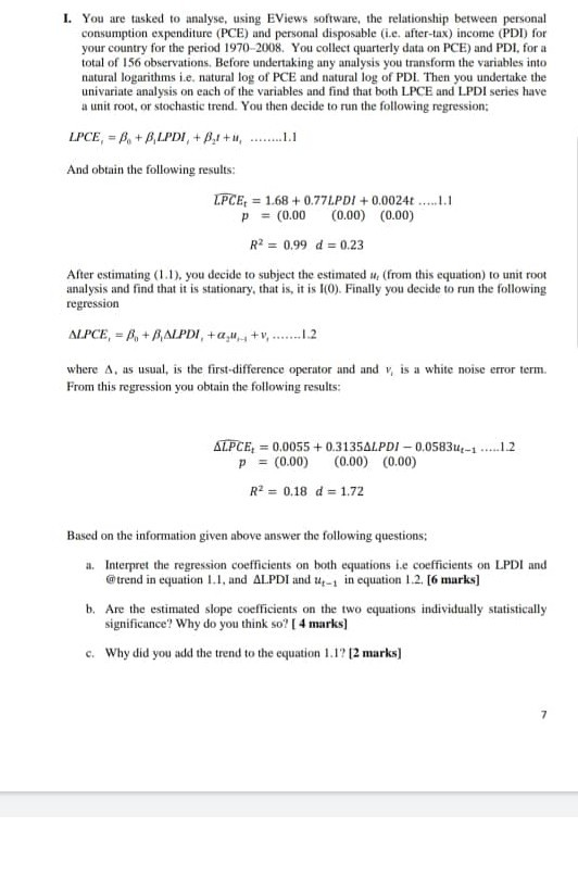 Solved 1. You are tasked to analyse, using EViews software, | Chegg.com
