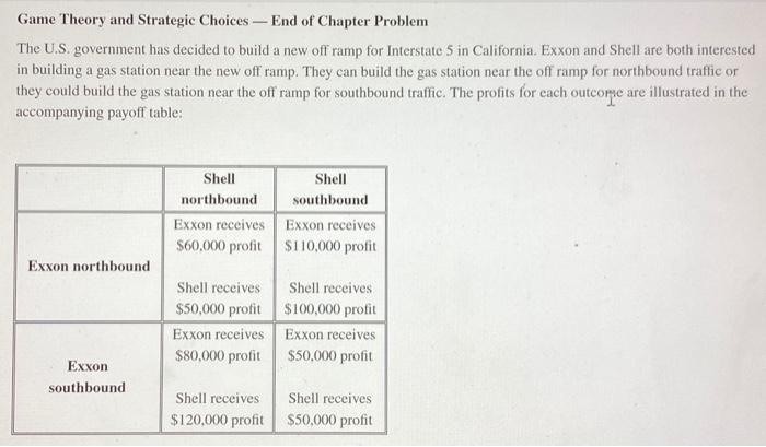 Solved Game Theory and Strategic Choices - End of Chapter | Chegg.com