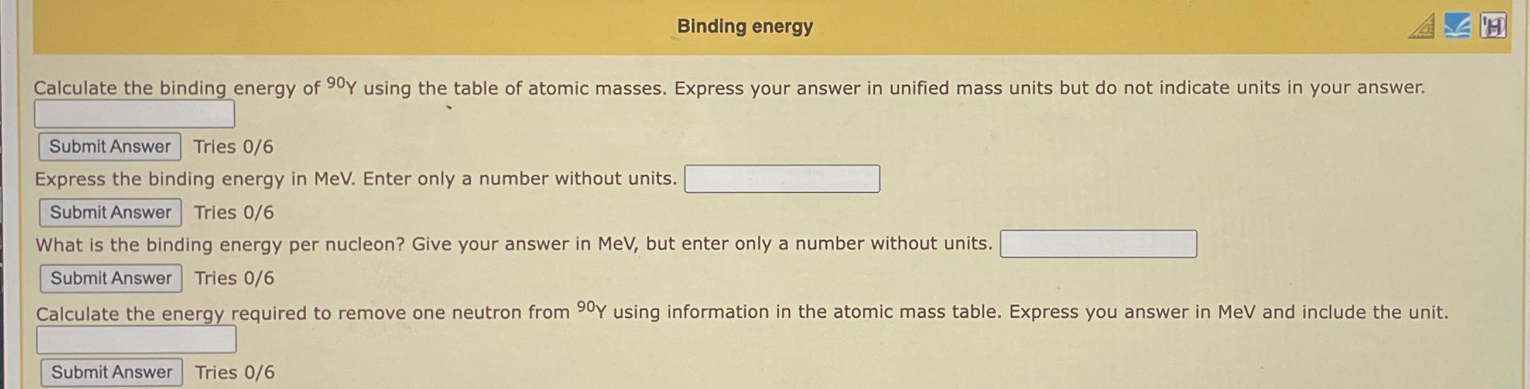 Solved Binding energyCalculate the bindina energy of ?90Y | Chegg.com