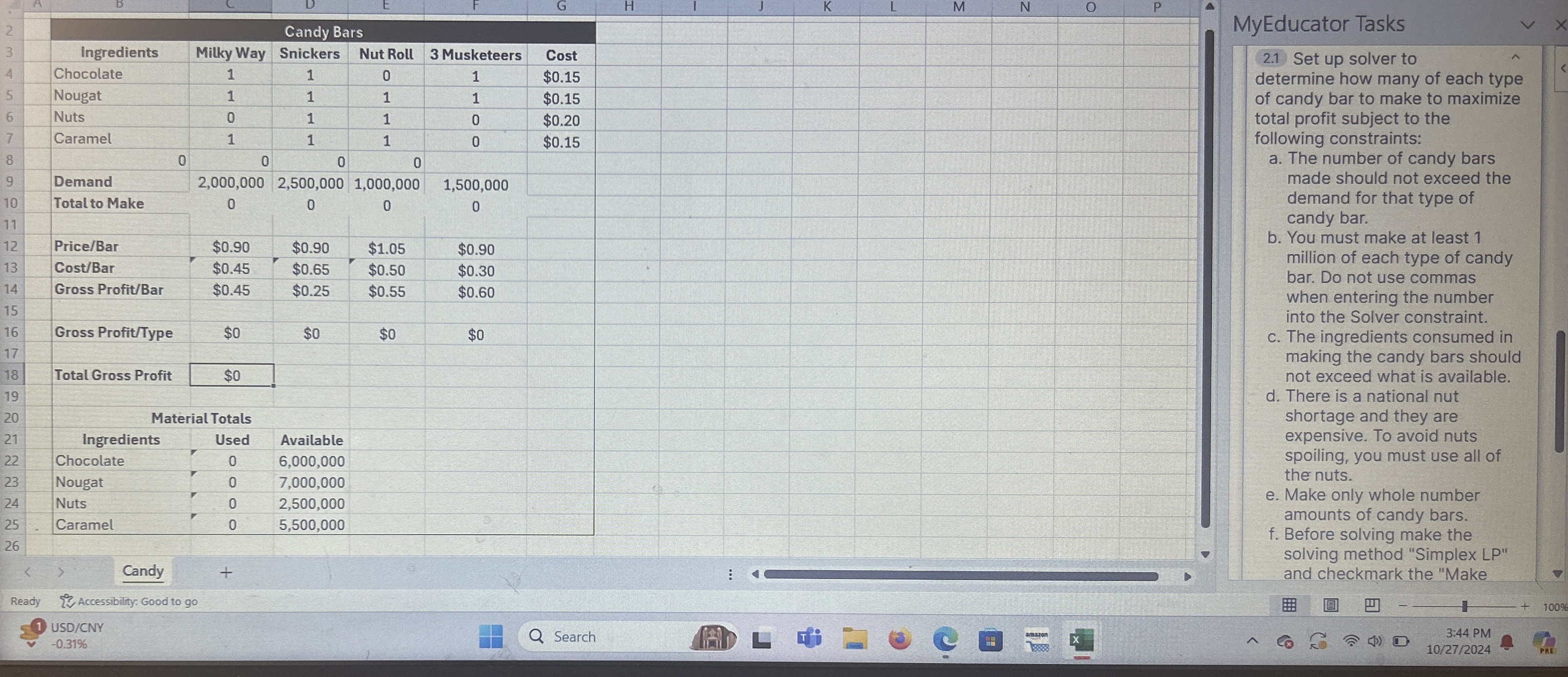 Solved Solve using solver on Excel and show the formula | Chegg.com
