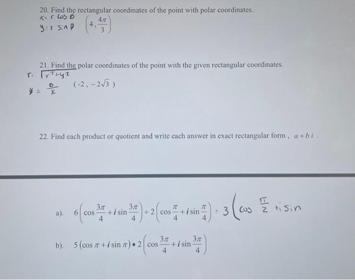 Solved 20. Find the rectangular coordinates of the point | Chegg.com