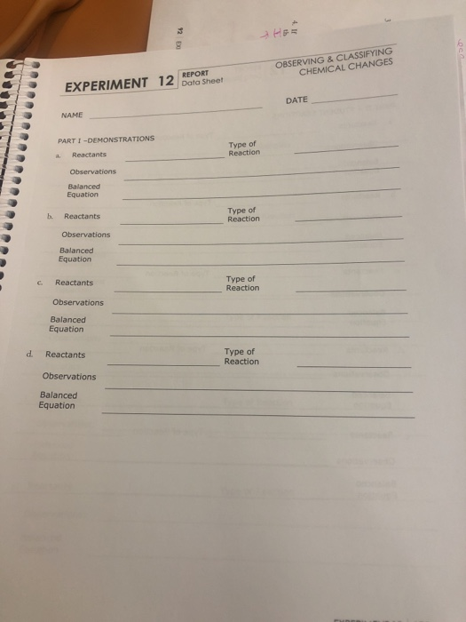 Solved EXPERIMENT 12 REPORT Data Sheet OBSERVING & | Chegg.com Solved EXPERIMENT 12 REPORT Data Sheet OBSERVING & | Chegg.com