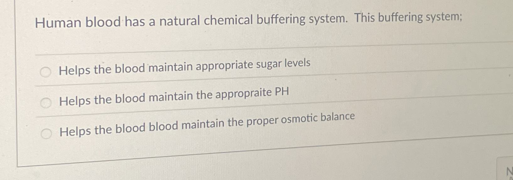 Solved Human blood has a natural chemical buffering system. | Chegg.com
