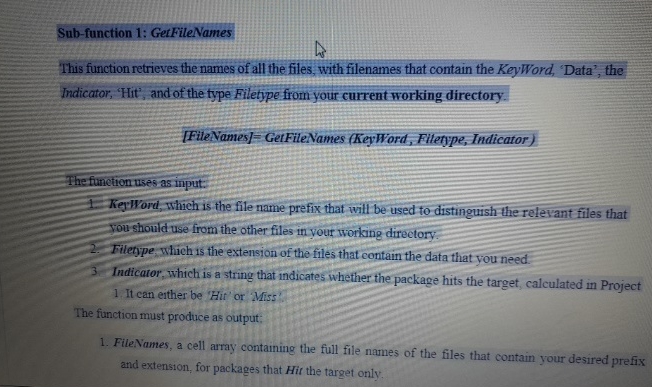Solved Sub-function 1: GetFileNamesThis function retrieves | Chegg.com