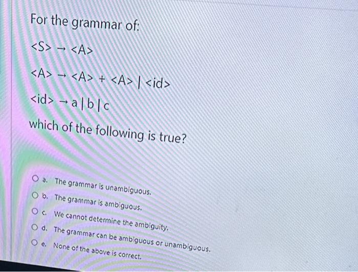 Solved For the grammar of: | Chegg.com