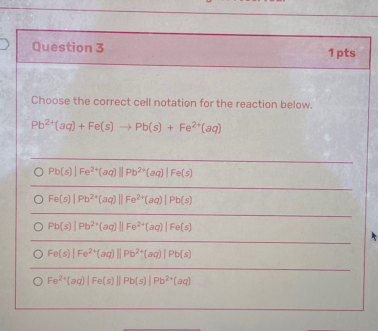 Solved Question 31 ﻿ptsChoose the correct cell notation for | Chegg.com