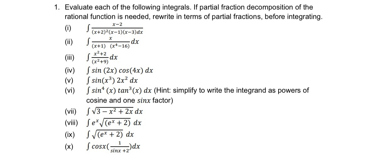 Solved Evaluate each of the following integrals. If partial | Chegg.com
